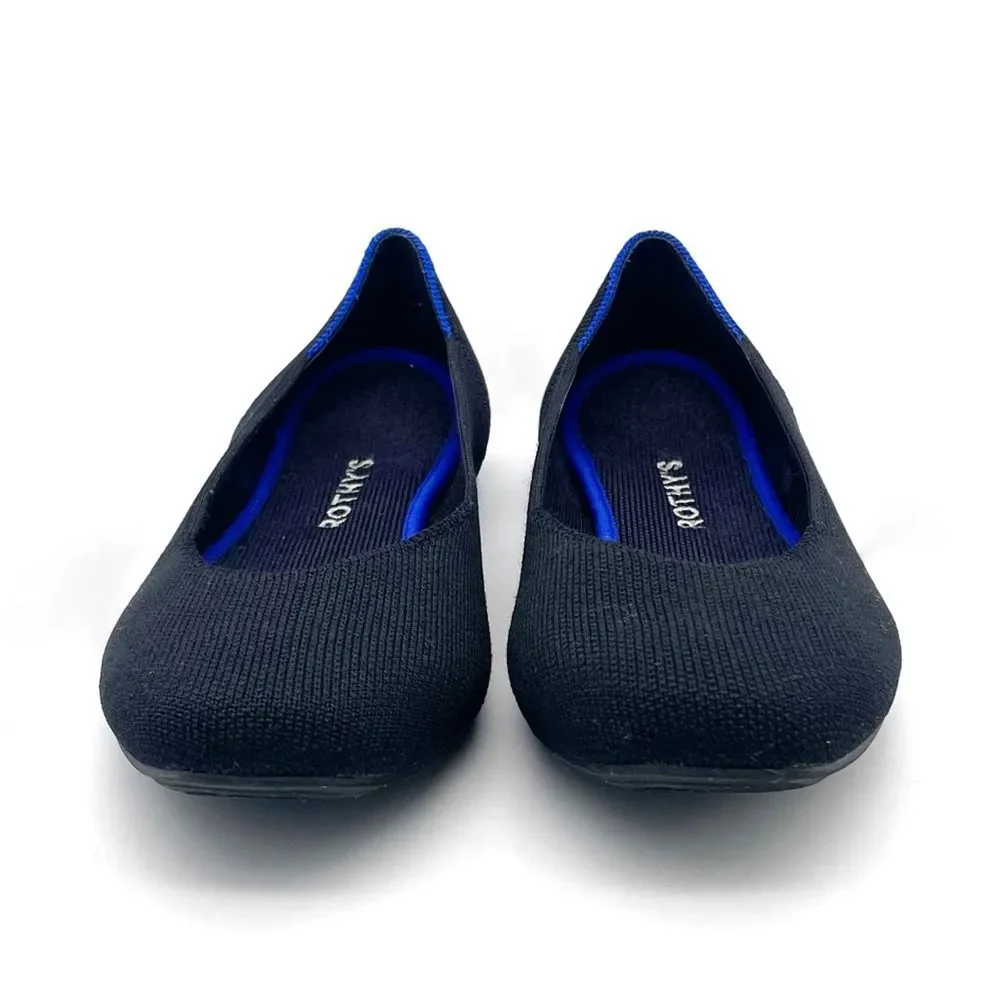 Rothy's | Shoes | Rothys The Flat In Solid Black With Royal Blue Trim ...